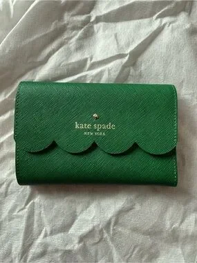 kate spade | Bags | Kate Spade Green Scallopflap Wallet With Gold Logo ...